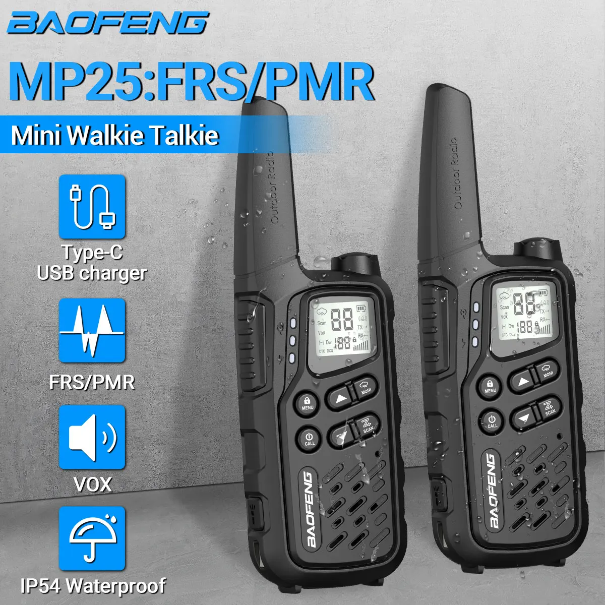 Baofeng-walkie-talkie-MP25-Mini-PMR-FRS-2-piezas-resistente-al-agua ...