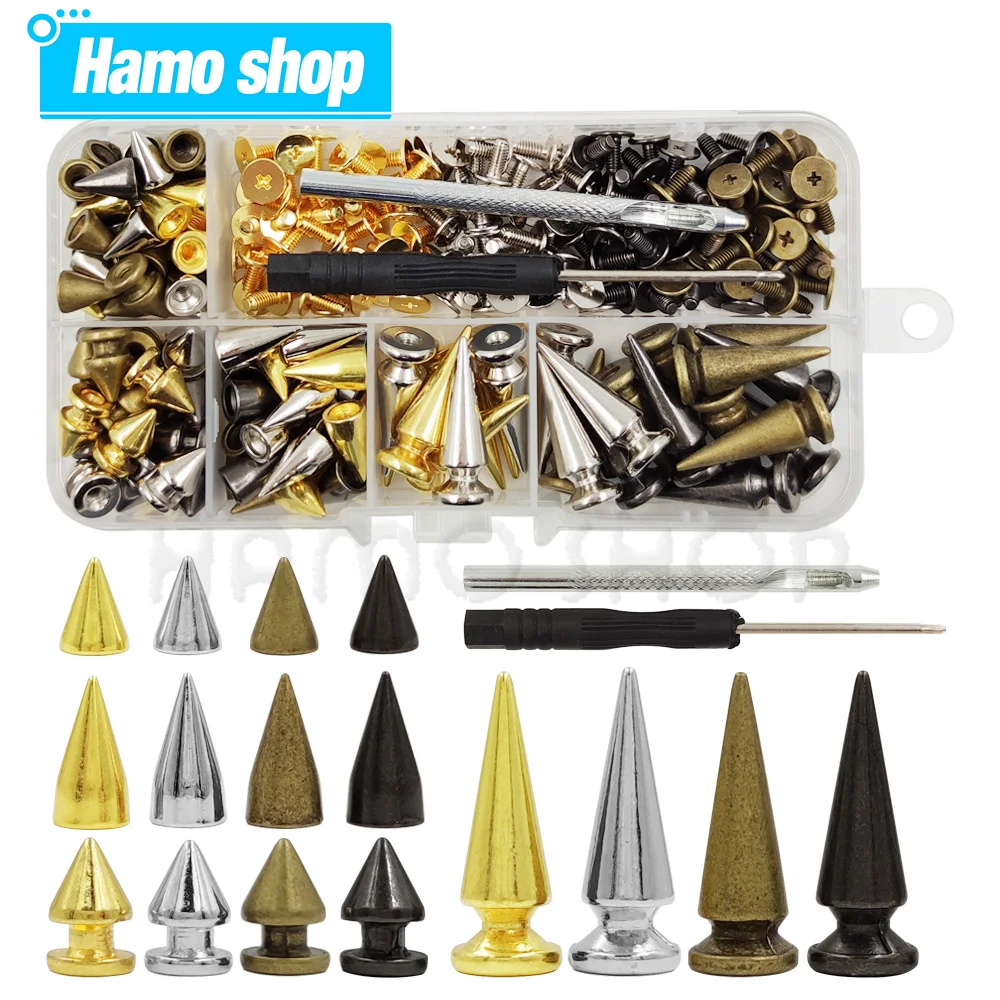 80-180Pcs-Sets-Punk-Bullet-Spikes-Rivets-Leather-Studs-And-Spikes-Kit ...