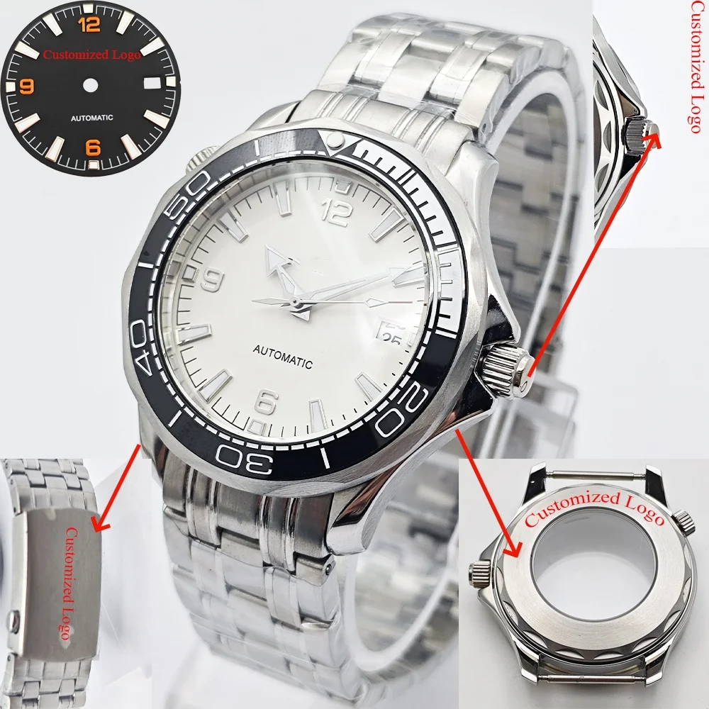 NH35 Customization DIY Logo Men's Watch 41mm Silver Stainless Steel ...