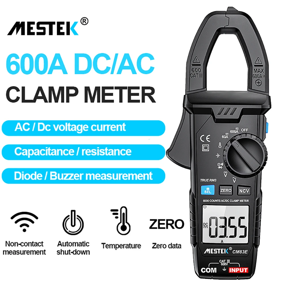 MESTEK Digital Clamp Meter DC/AC 600A Multimeter Clamp Current Voltage 6000 Counts Pinza ...