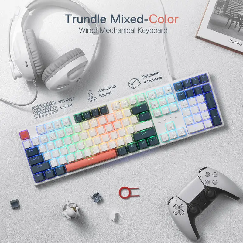 Redragon K668 RGB Gaming Keyboard, 104 Keys + Extra 4 Hotkeys Wired ...