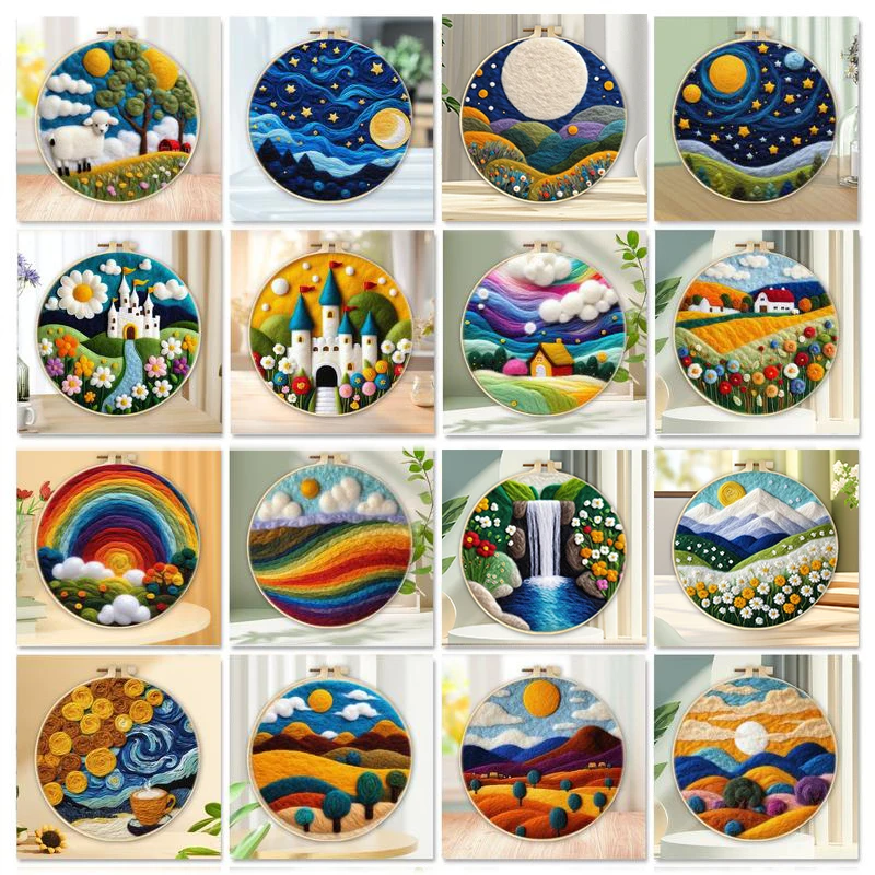 Wool-Felting-Painting-Colorful-Rainbow-Scenery-Starter-Kit-Needle ...