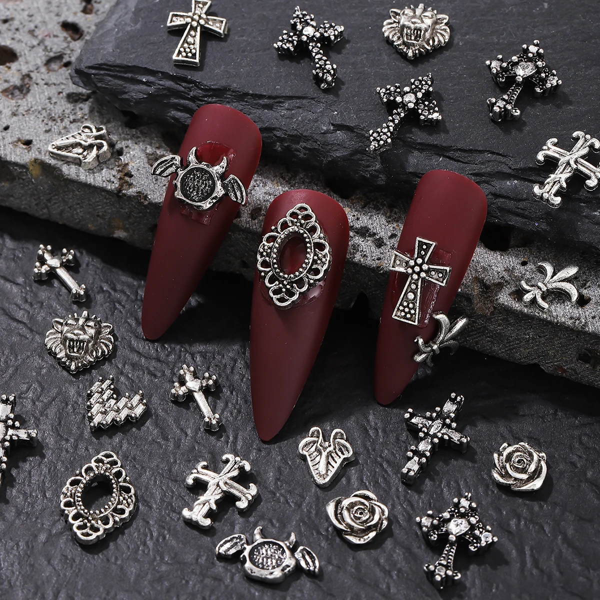 30 retro silver cross and other styles randomly mixed with nail ...