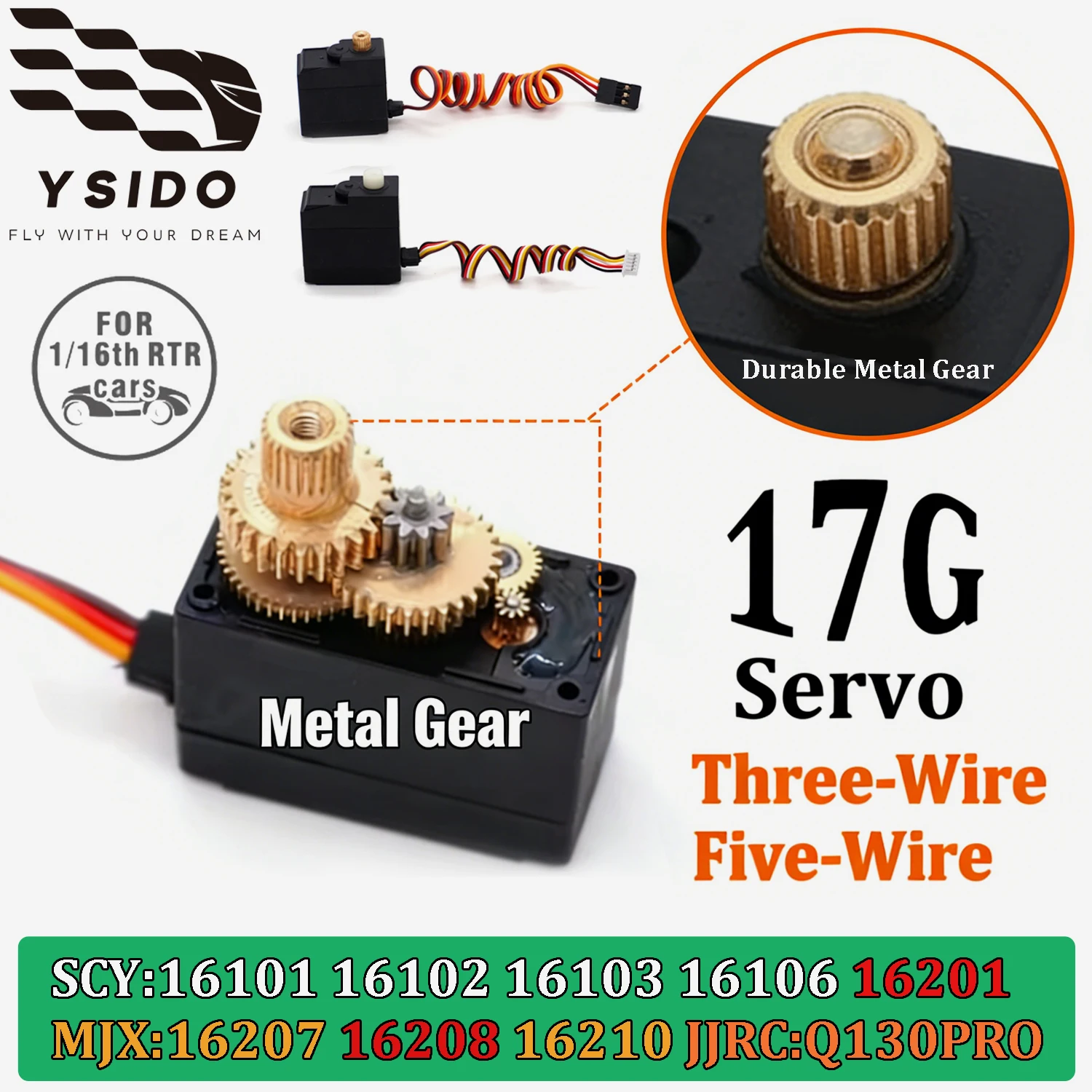 YSIDO 17G Metal/Plastic Gear Servo 3/5 Wire Digital Servo for 1/16 RC ...
