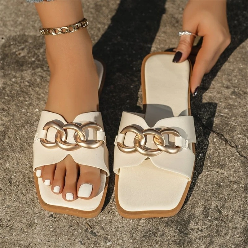 Metal-Buckle-Elegant-Women-Shoes-Low-Heel-Classic-Designer-Slipper ...