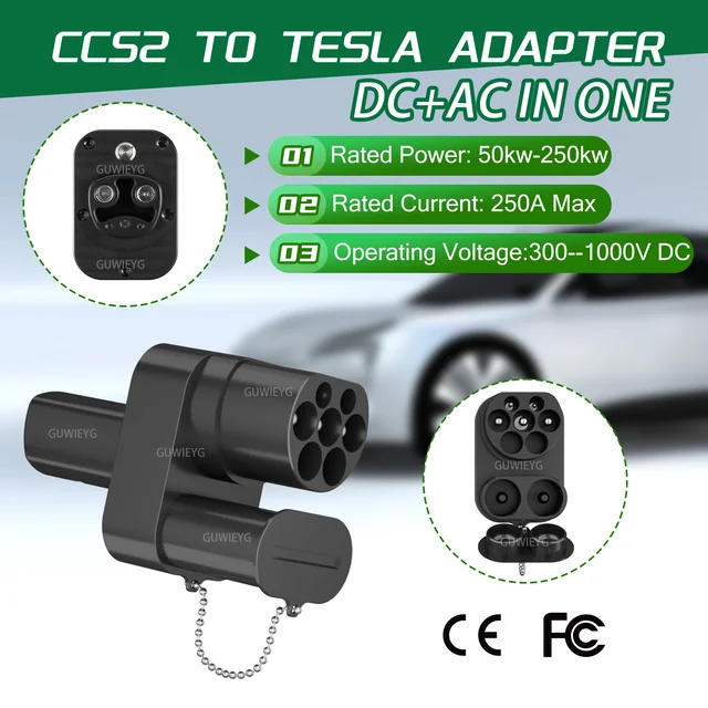 CCS2 To Tesla AC+DC Adapter Electric Vehicle Car EV Charger Connector ...