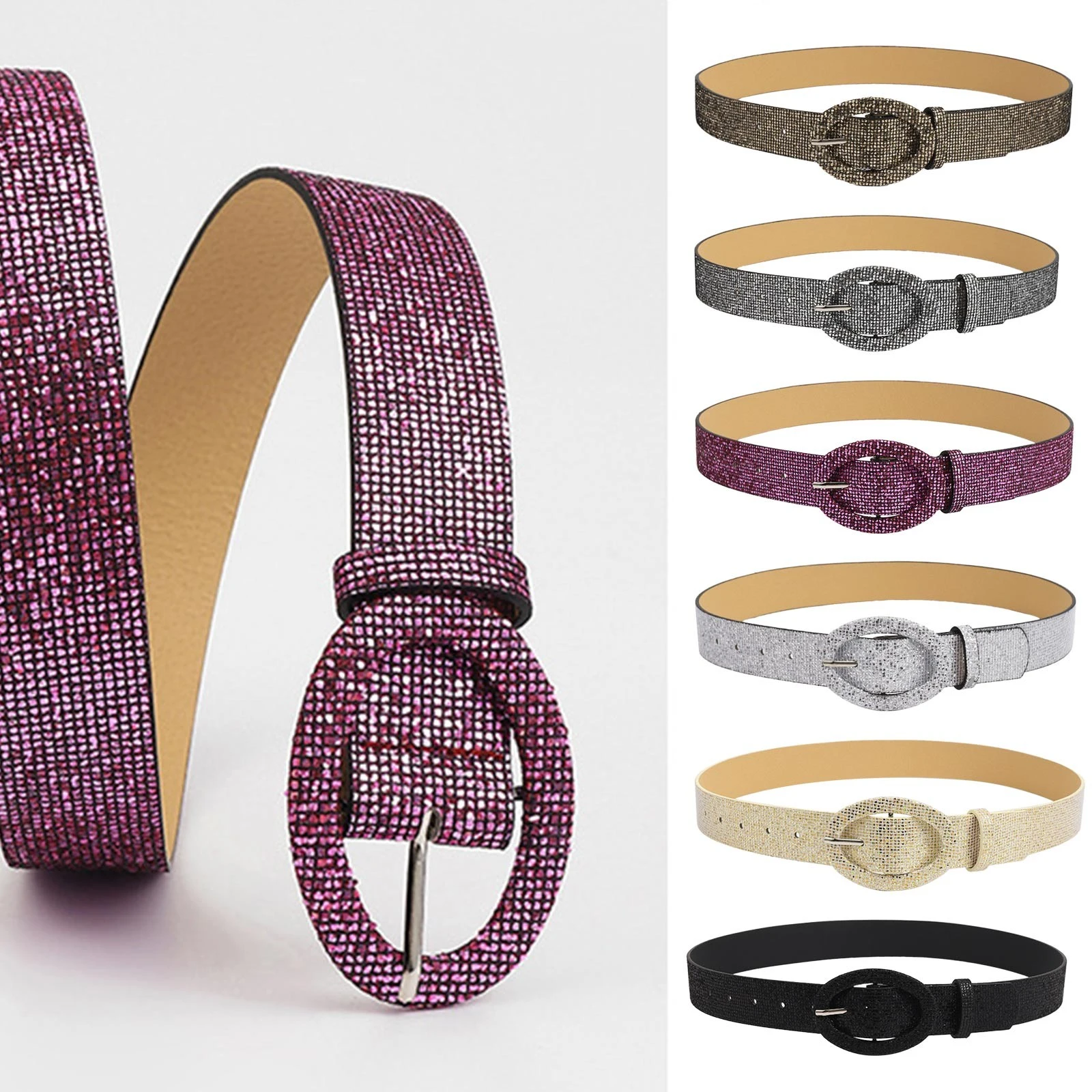 Fashion Women Shiny Rhinestone Buckle Belt Waist Chains Female Dress ...