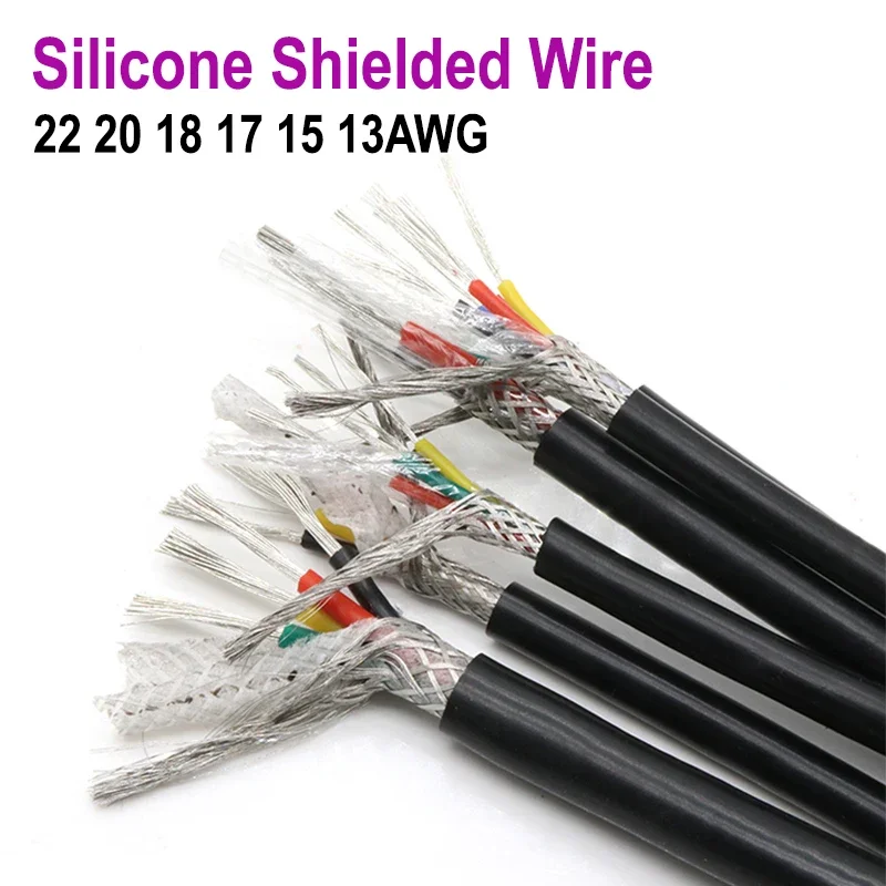 1M Silicone Rubber Shielded Wire 22 20 18 17 15 13AWG Cable 2 3 4 6Core ...