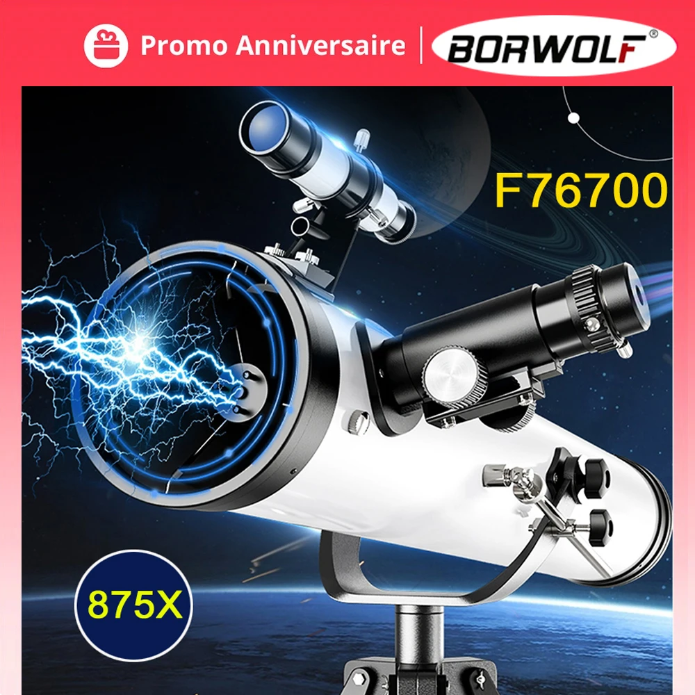 Borwolf 76700 전문 천체 망원경 야간 투시경, 875X HD, 달 별 관측 새 관찰, 어린이 선물, F70076