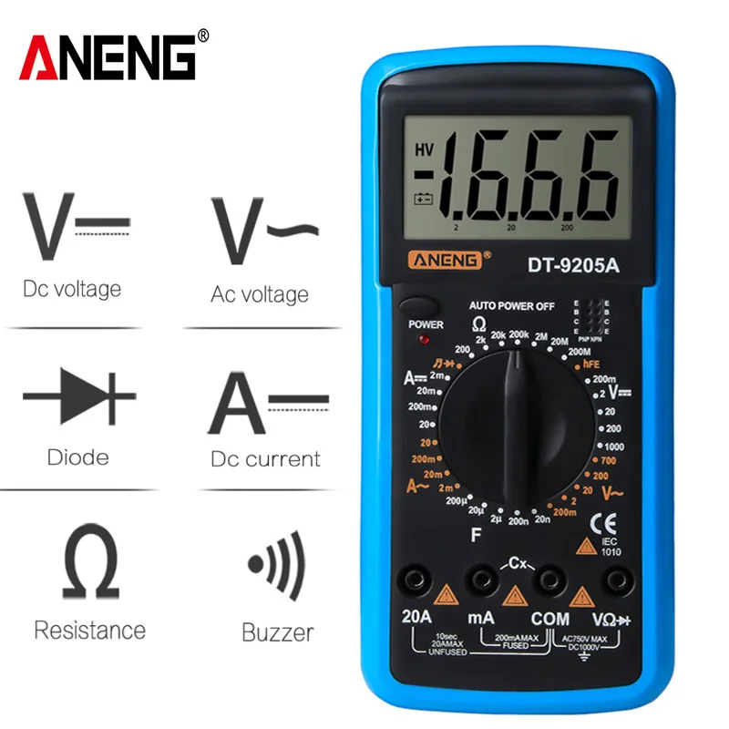 Aneng Dt9205a Digital Profesional Multimeter Ac/dc Transistor Voltage ...