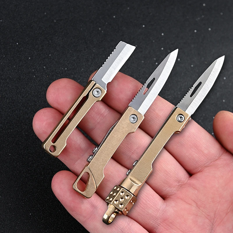 Brass-Mini-Knife-EDC-Keychain-Pendant-Folding-Knife-Portable-Small ...