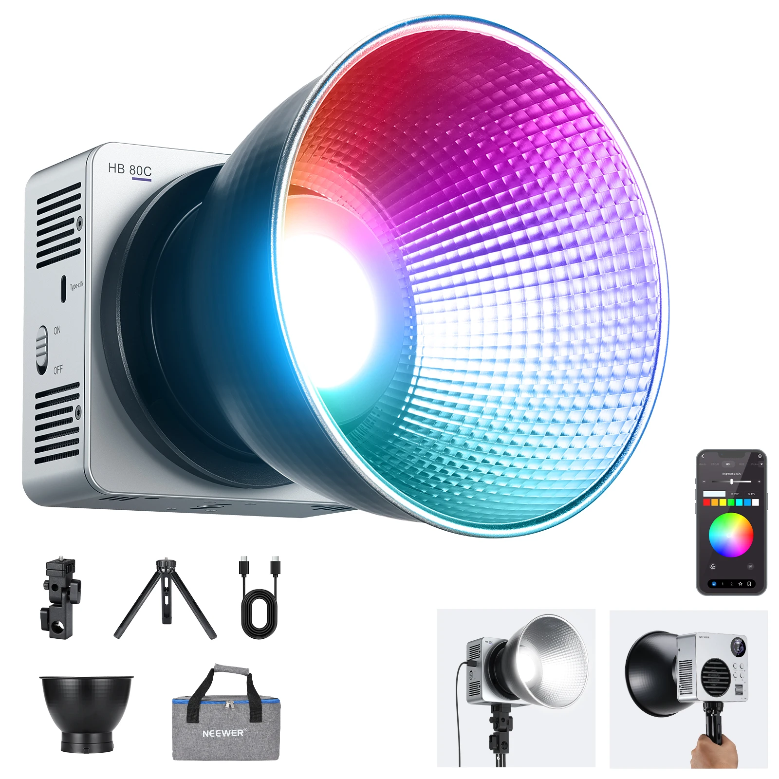 NEEWER HB80C RGBWW LED ビデオライト、内蔵 72Wh バッテリー & 100W