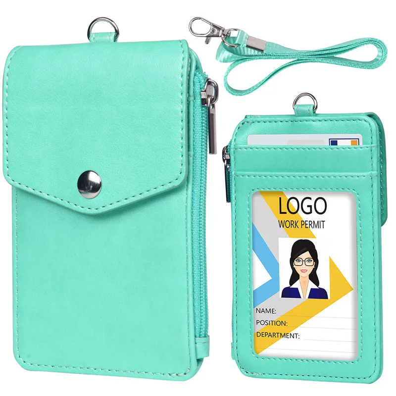 New Women Men Work Credit Card Holder Wallet With Neck Strap Portable ...