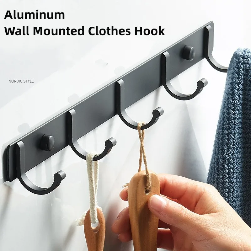 3/4/5/6 Hook Black Aluminum Wall Mounted Clothes Hook Suitable for ...