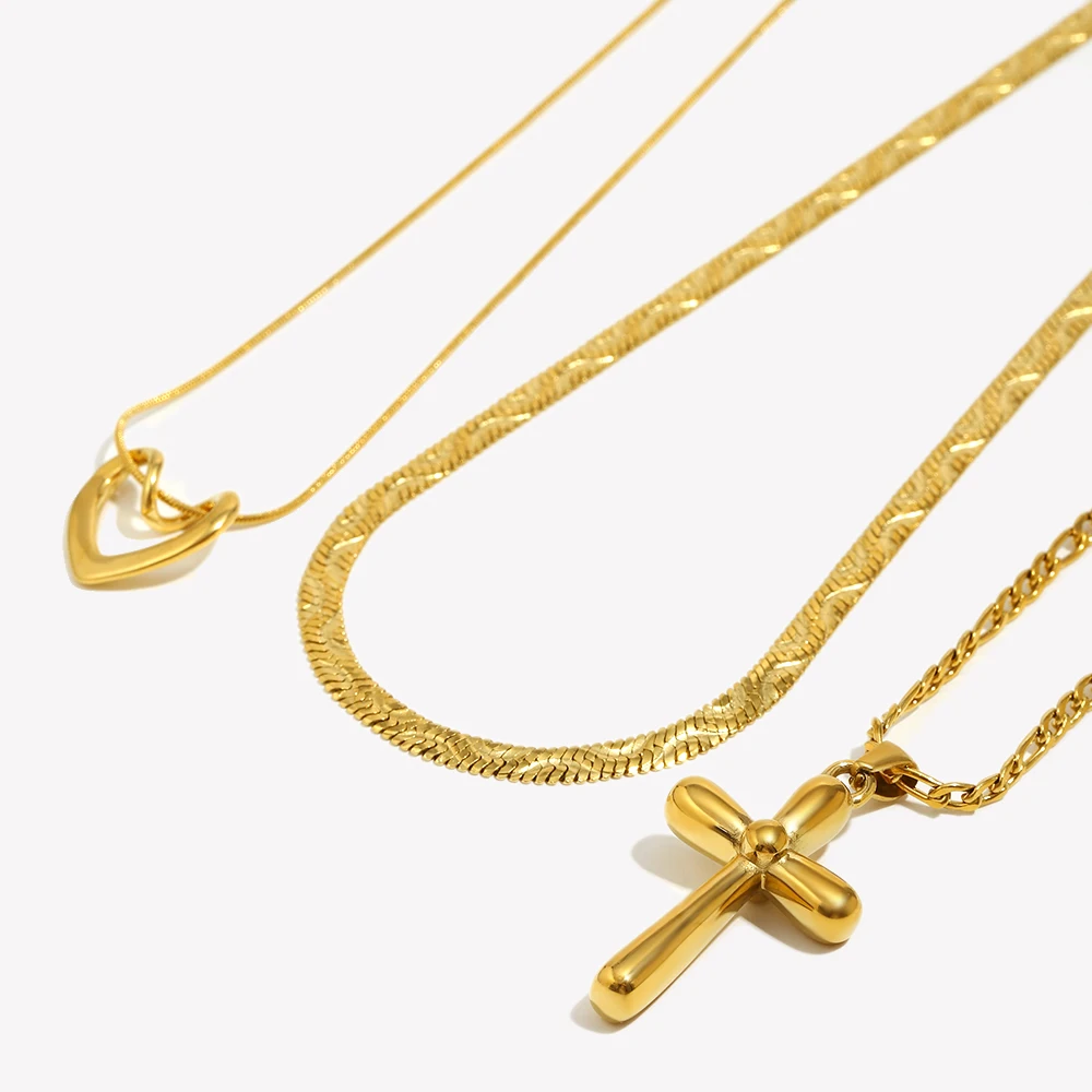 E.B.belle Double Layered Hollow Heart Thin Snake Chain Minimalist ...