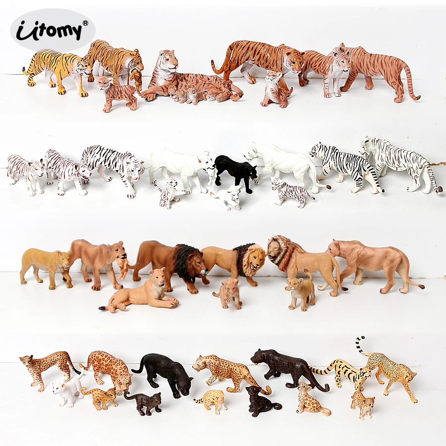 Realistic Zoo Animals Lion,Tiger,Cheetah,Panther Figurines with Cub ...