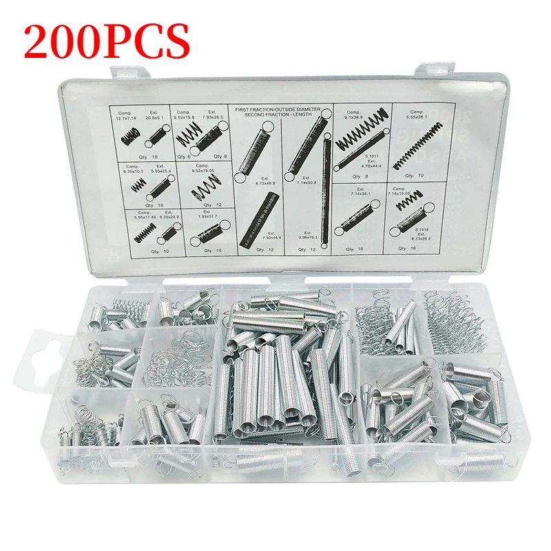 200 Pieces Metal Steel Spring Assortment Set Heavy Duty Steel Wire ...