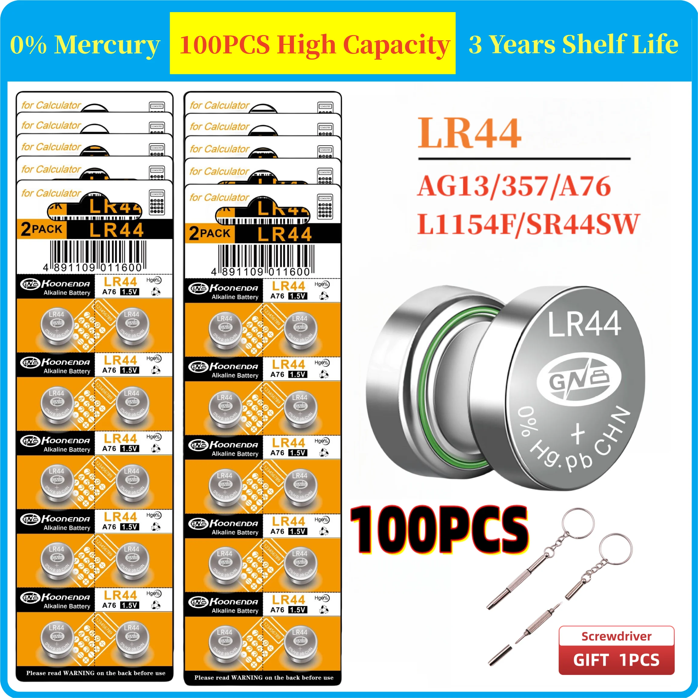 2-100pcs-LR44-AG13-Button-Cell-Battery-1-5V-357-303-SR44-LR1154-Button ...