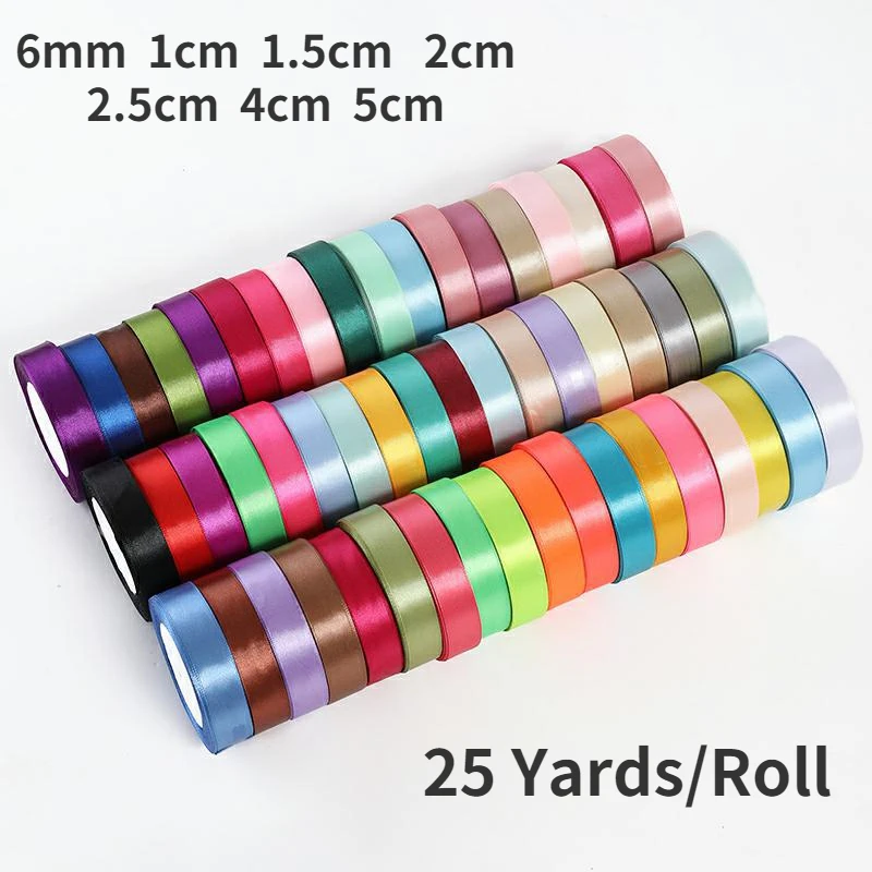 6mm 1cm 1.5cm 2cm 2.5cm 4cm 5cm Satin Ribbons 25Yards Artificial Silk ...
