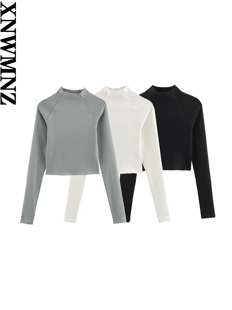 XNWMNZ-Top-feminino-de-gola-alta-simulada-mangas-raglan-compridas ...