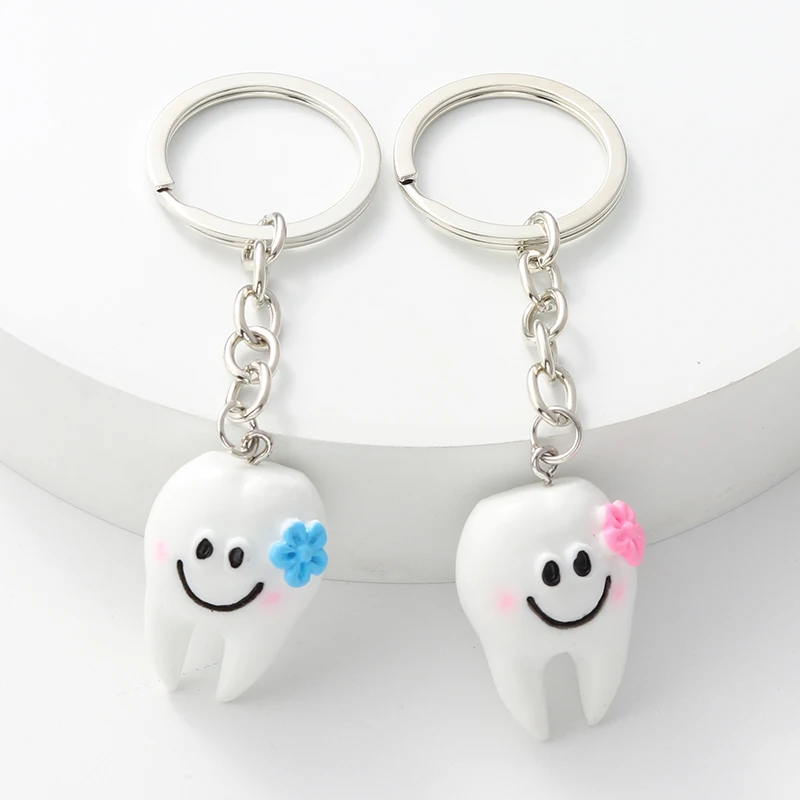Cute Acrylic Keychains Lovely Cartoon Tooth Smile Couple Key Rings For ...