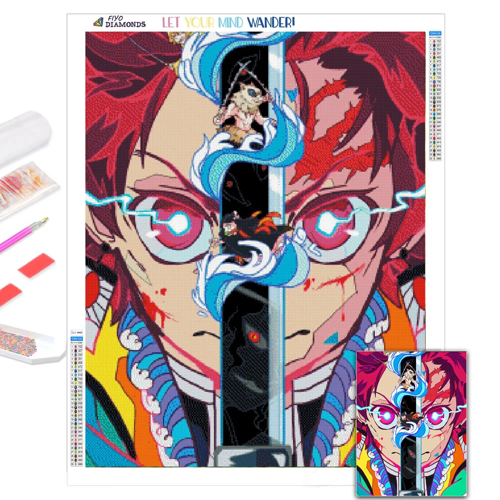 Diy 5d Diamond Painting Anime Demon Slayer Picture Mosaic Full Diamond ...