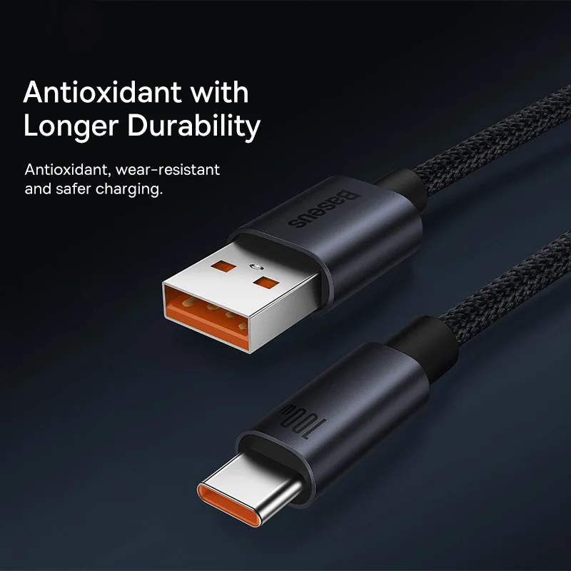 High-Speed Fast Charging USB Type C Cable - 6A, 66W/100W for 1m (Black)