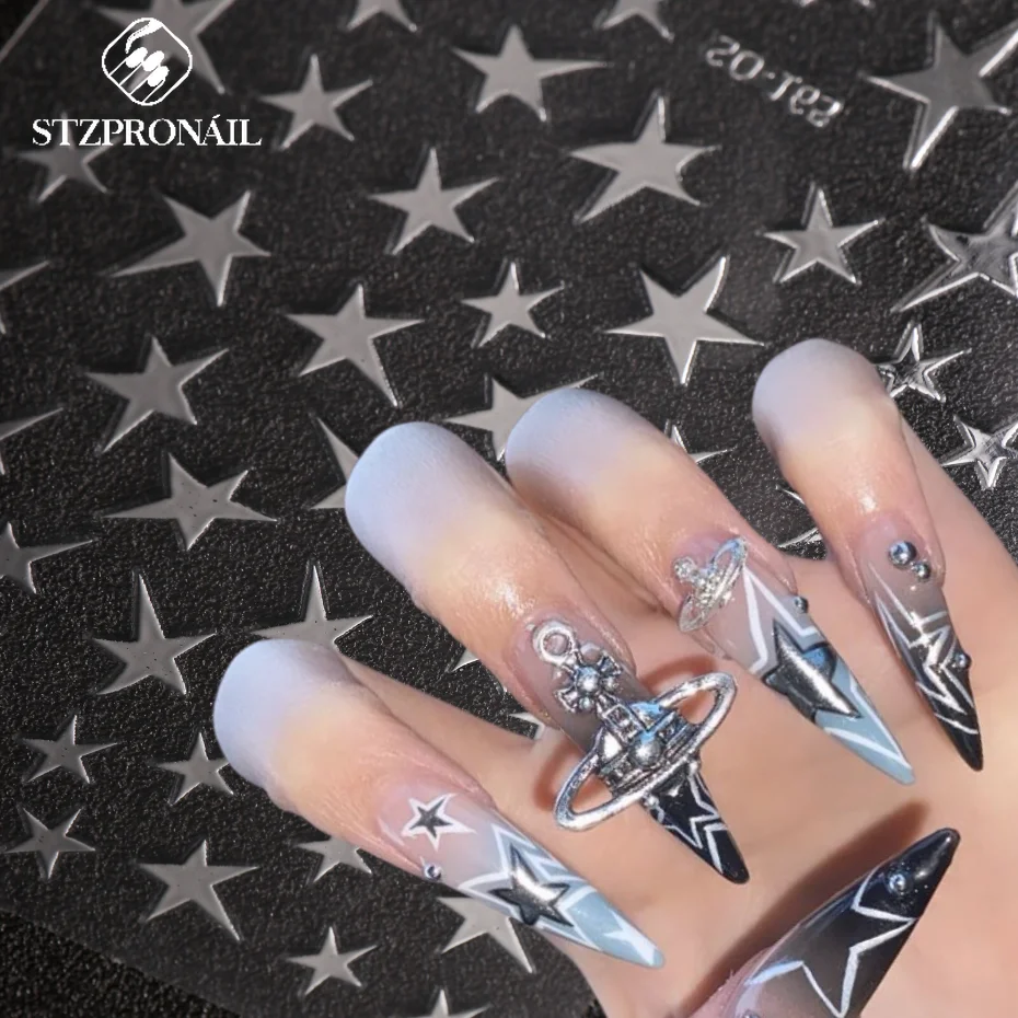 3D-Laser-Silver-Star-Stickes-Colorful-Nails-Art-Y2K-Night-Star-Sliders ...