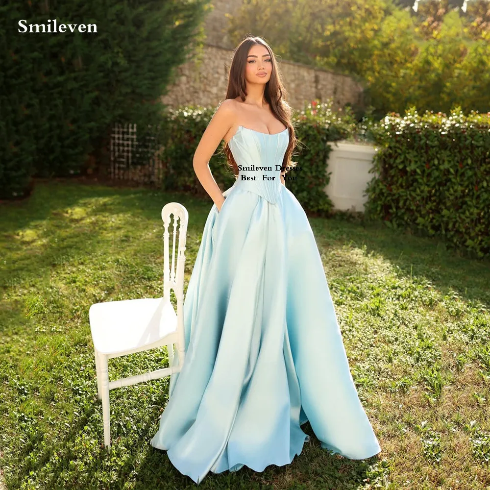 Smileven Luxury A Line Prom Dress Boat Neck Party Gowns Self ...