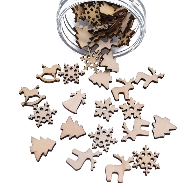 100-p-s-decora-es-de-natal-floco-de-neve-de-madeira-mini-ornamentos-de ...