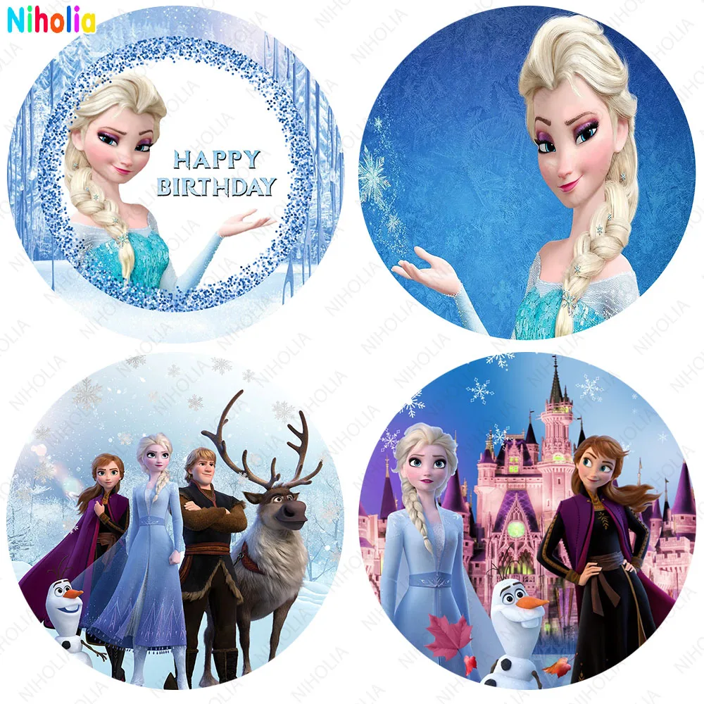 Frozen Elsa Princess Round Backdrop For Girls Kids Birthday Party Snow ...