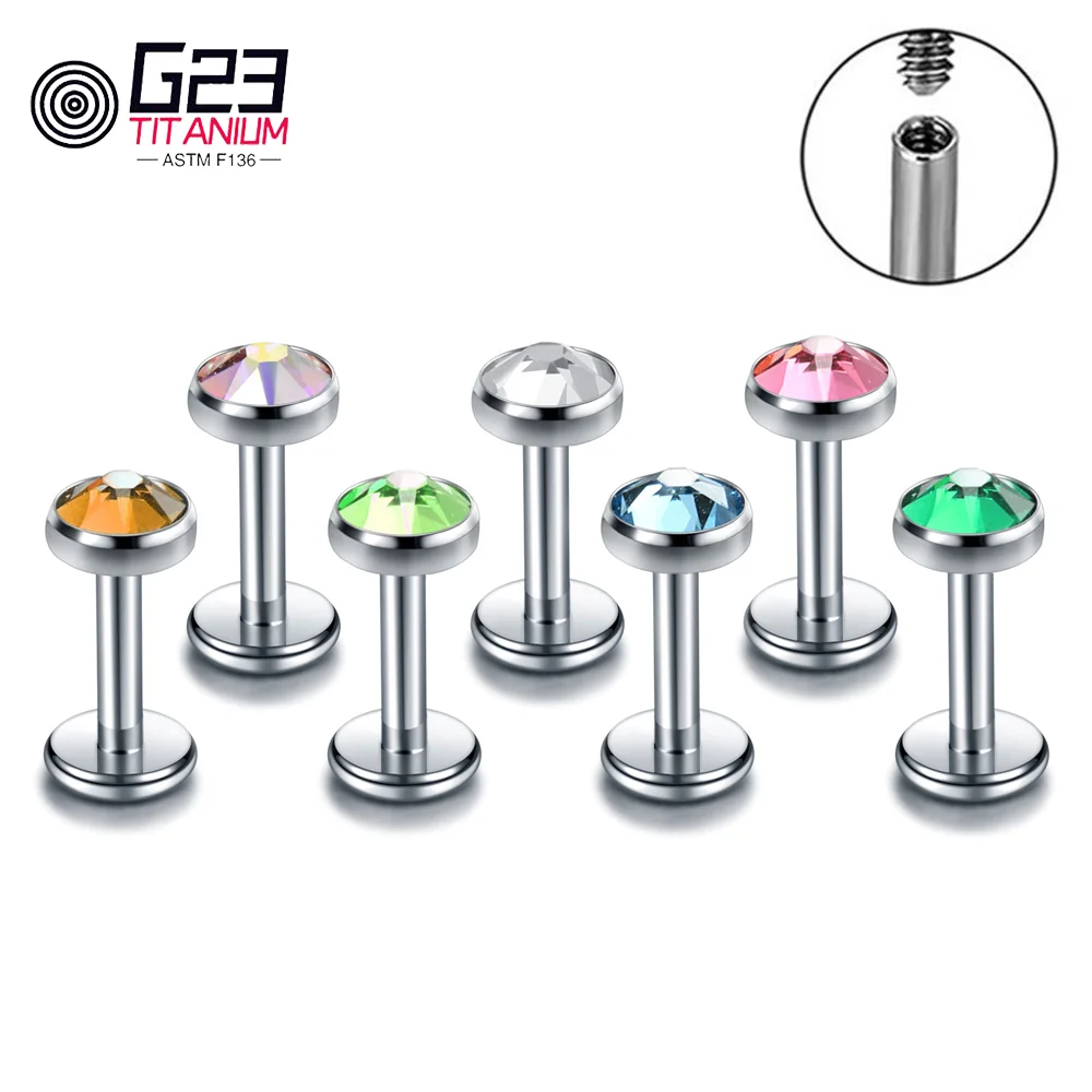G23-Titanium-Internally-Thread-Labret-Piercing-CZ-Gem-Orelha-Cartilage ...