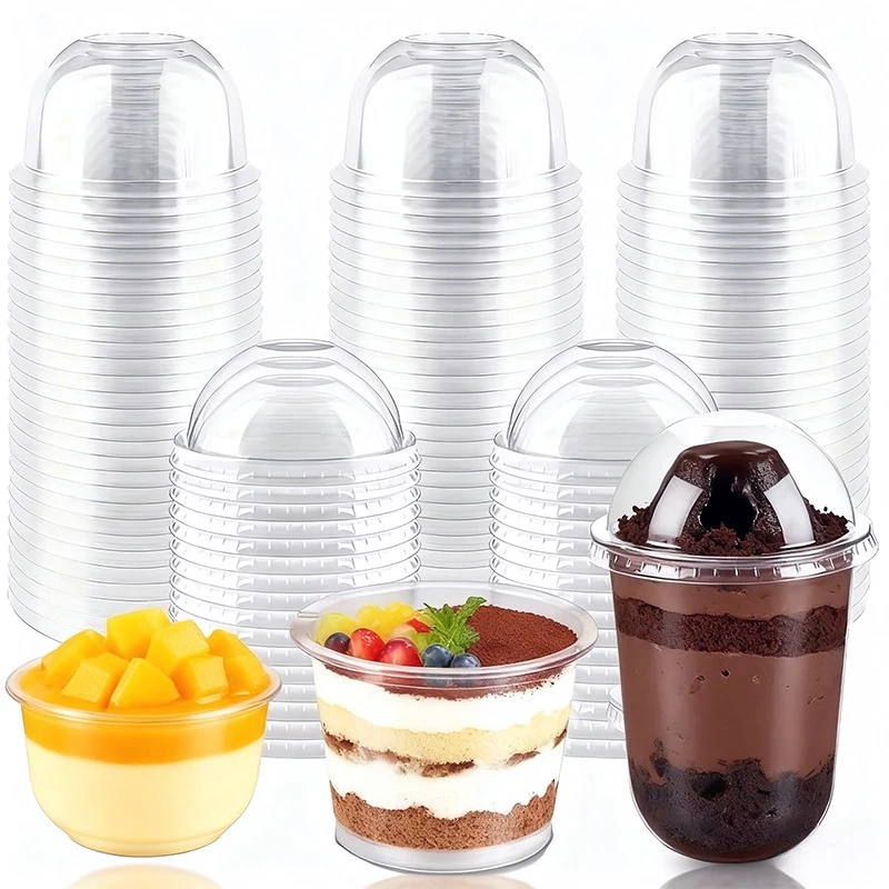 50PCS Disposable Pudding Dessert Cups with Lids Plastic Cups DIY Ice ...