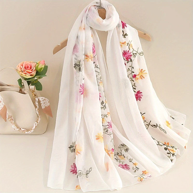 Fashionable Design Embroidered Flower Pattern WOMEN'S Scarf Shawl ...