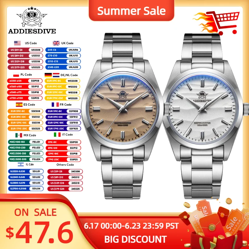 ADDIESDIVE-Men-s-Watch-Sand-Dial-36mm-Quartz-Watch-100m-Waterproof-316L ...