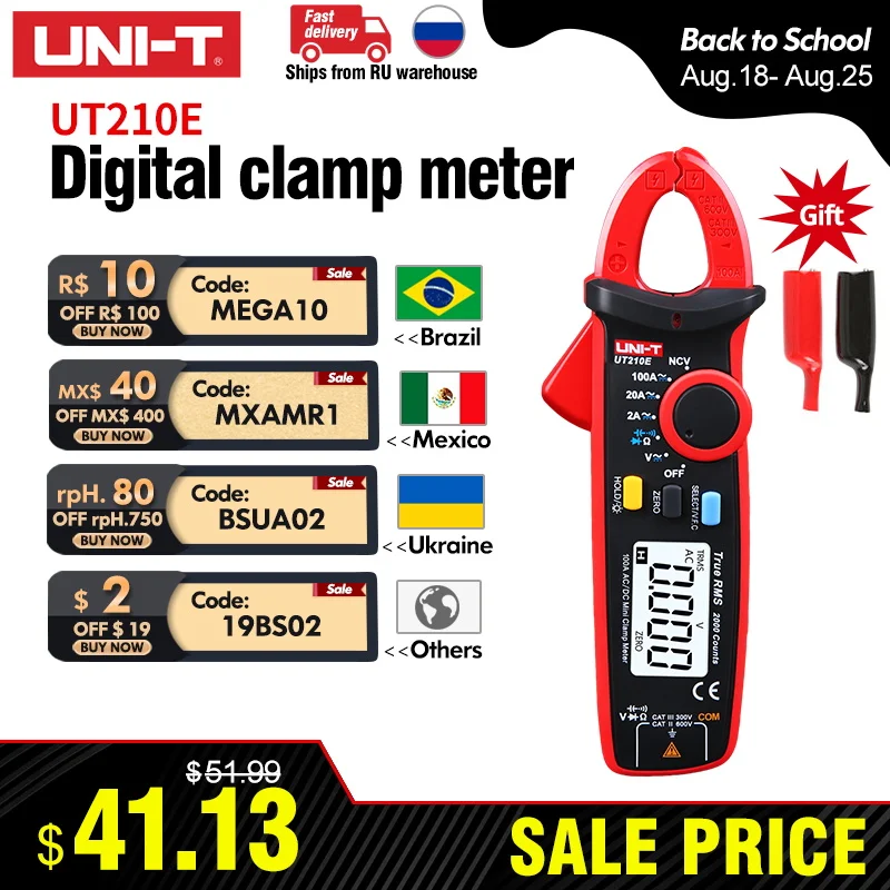 UNI-T-UT210E-UT210D-Digital-AC-DC-Current-Clamp-Meter-True-RMS-Pliers ...