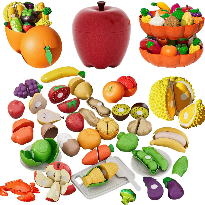 Kid Pretend Play Kitchen Toy Set Simulation Cut Fruit Vegetables ...