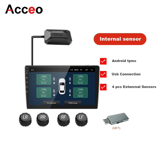 ACCEO Android TPMS for Car Radio DVD Player Car Tire Pressure Monitoring System Smart USB TMPS ...