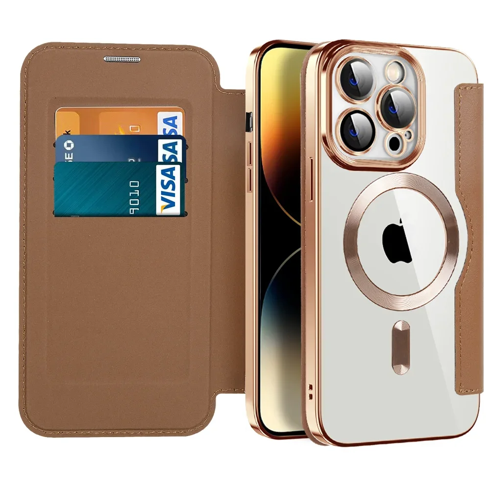 Flip Leather Macsafe Case for Magsafe IPhone 14 12 13 11 15 16 Pro Max ...