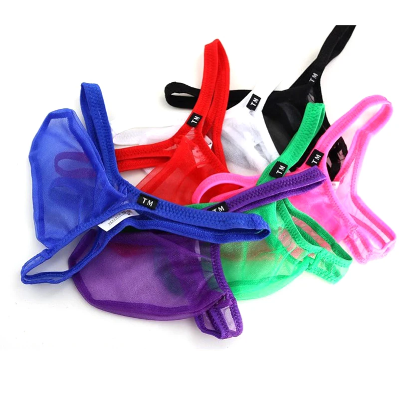 Men thong sexy transparent elephant trunk big bag thin mesh breathable ...