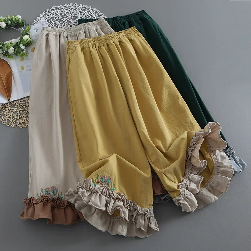 Japan-Style-Lace-Ruffles-Patchwork-Wide-Leg-Pants-Women-Elastic-Waist-Trousers-Capris-Kawaii ...