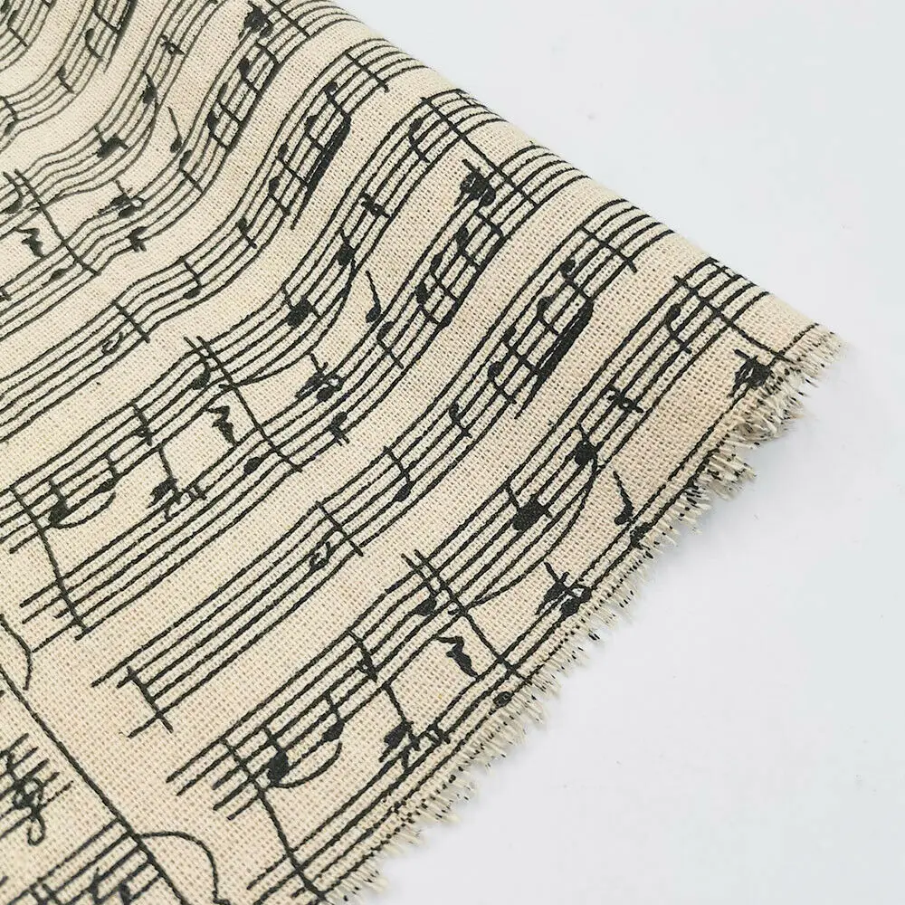1Yard-Cotton-Linen-Fabric-By-The-Yard-Cloth-Musical-Note-Pattern-Coarse ...