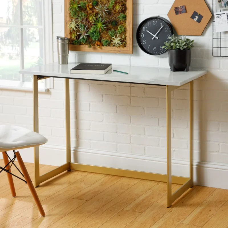 Manor-Park-Modern-Writing-Computer-Desk-White-Faux-Marble-Gold-corner ...
