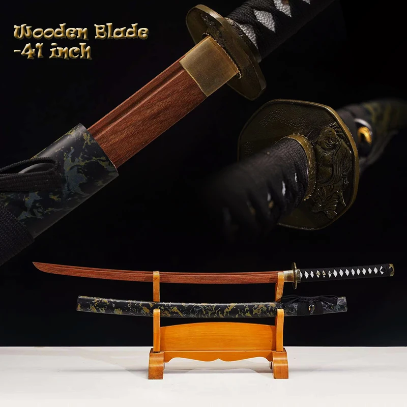 Sword-Real-Katana-Full-Size-Wooden-Blade-Training-Sword-Iaito-Props-The ...