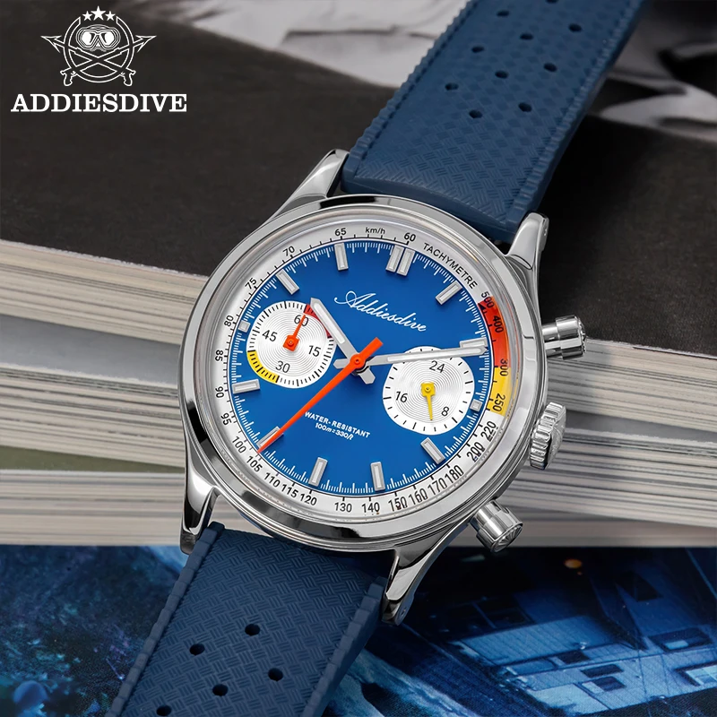 ADDIESDIVE Retro Men's Quartz Watches VK64 Chronograph Domed Glass ...