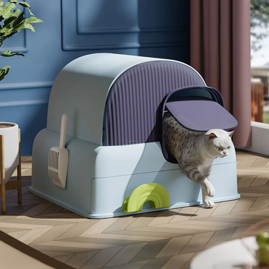 Enclosed-Plastic-Cats-Litter-Box-Shift-Pedestal-Chatiere-Splash-Guard ...