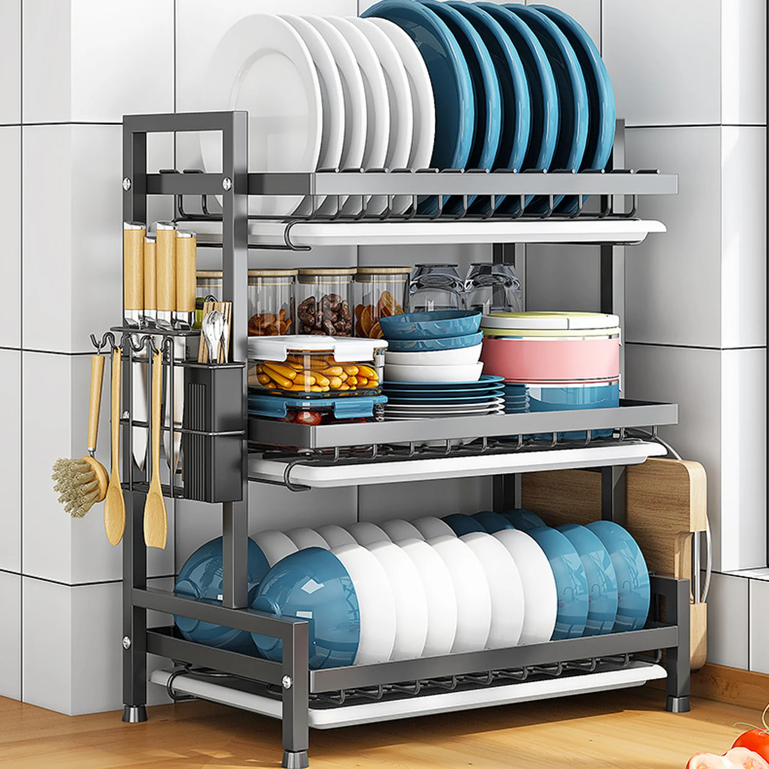 3-Tier-Dish-Drying-Rack-Kitchen-Organizer-Shelf-with-Drainboard ...