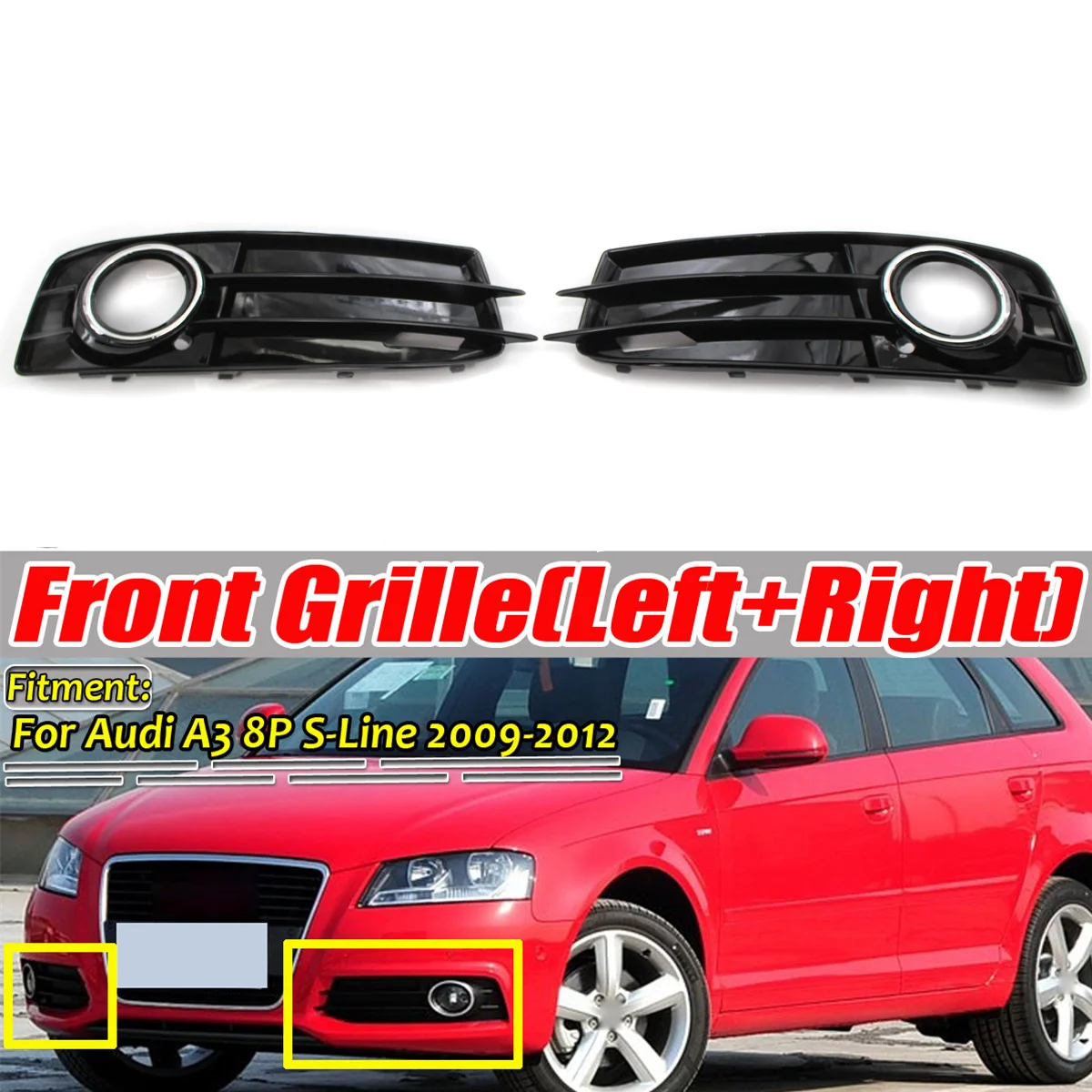 Car Fog Light Bezel Cover Front Bumper Lamp Grille For Audi A3 8P S ...