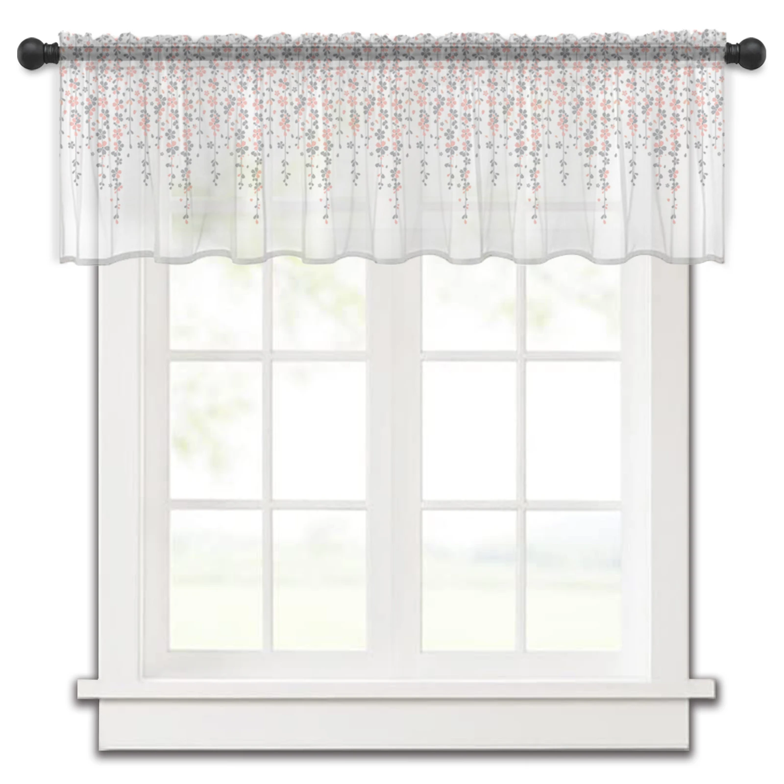 Cherry Blossoms Dangling Flowers Spring Kitchen Curtains Tulle Sheer ...