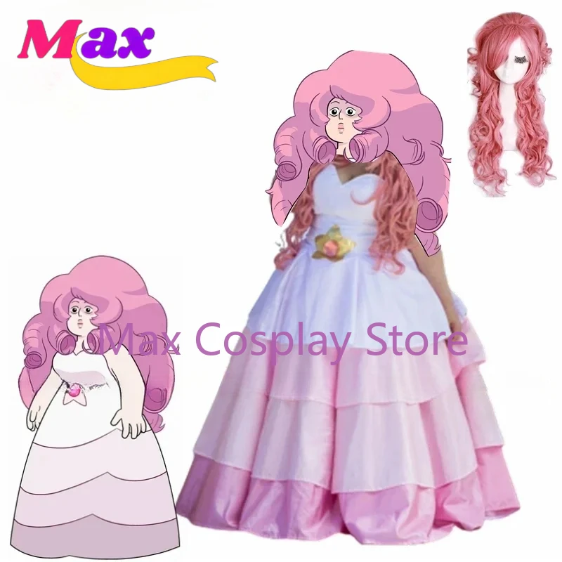 Max Cos Steven Universe rose quartz pinkl dress cosplay custom wig size ...